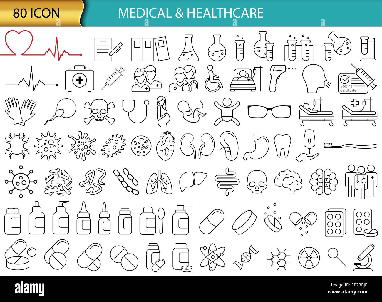 Medical Healthcare Icon Collection. 80 Modern Line Art Illustrations ...