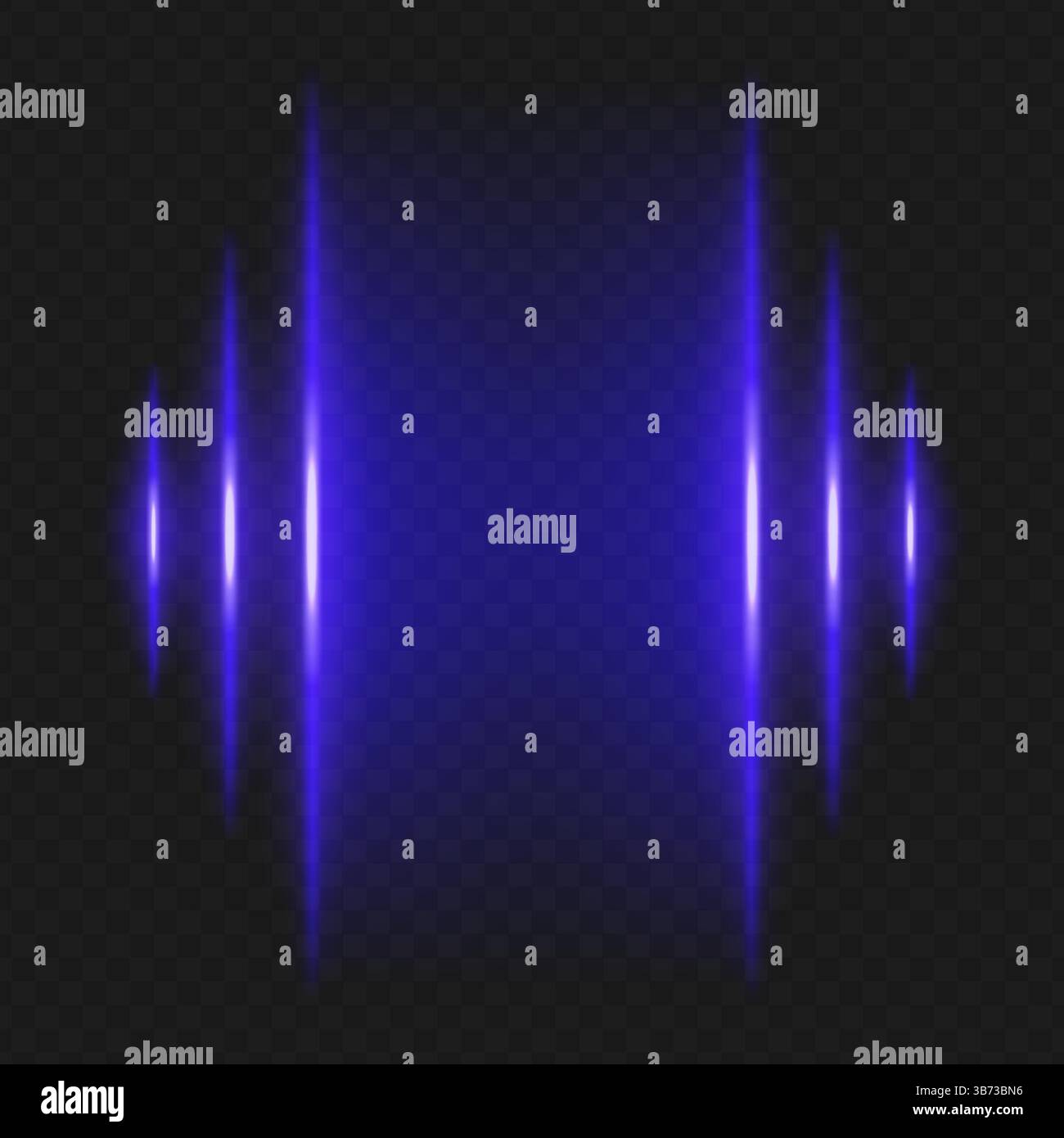 Soundwave. Blue vertical spikes glow on black, creating mirrored audio ...
