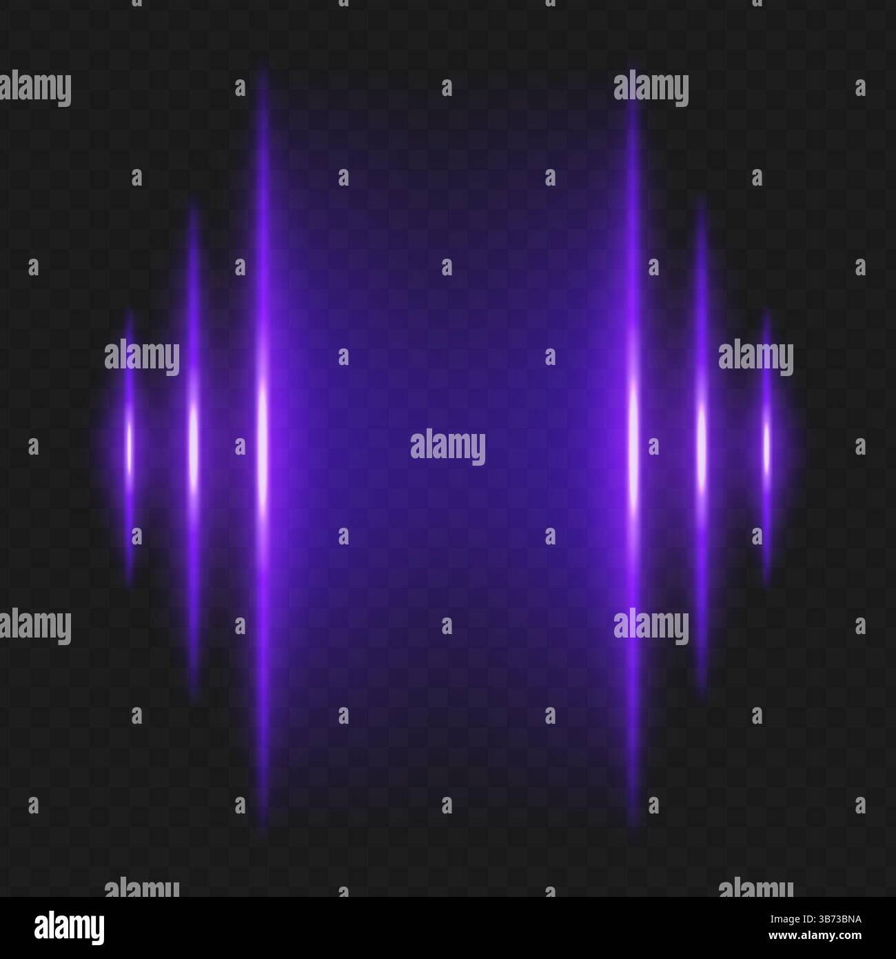 Soundwave. Purple vertical spikes glow on black, creating mirrored ...