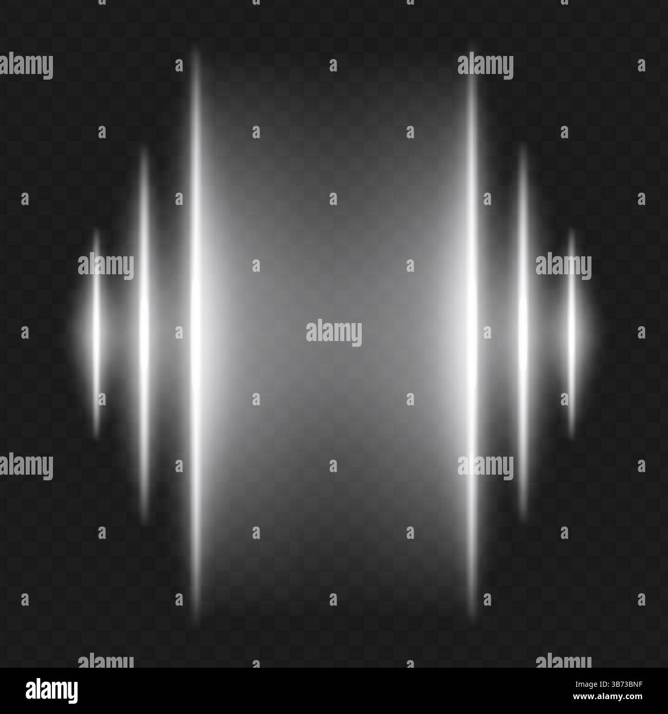 Soundwave. White vertical spikes glow on black, creating mirrored audio ...