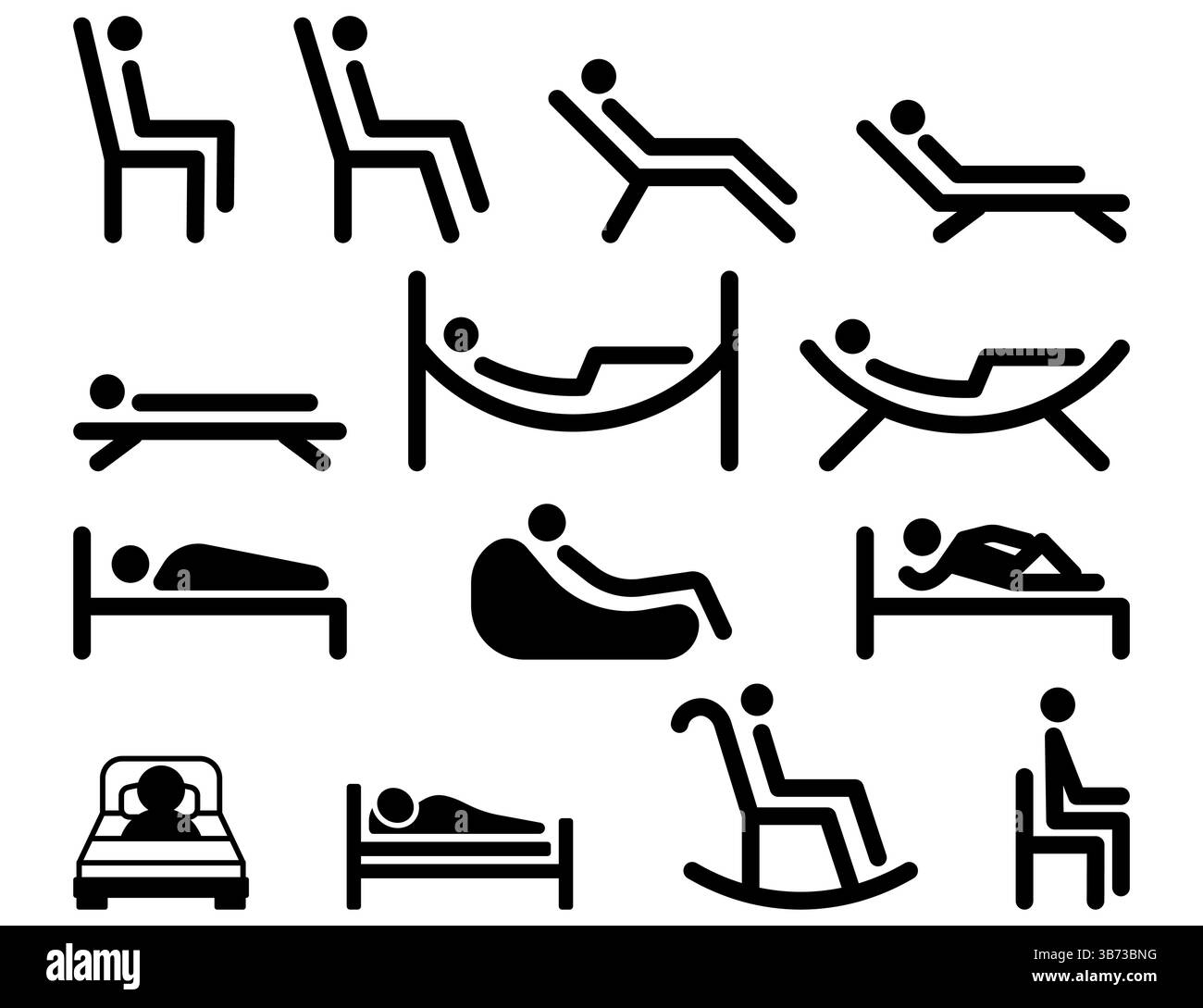 A diverse collection of icons showcasing various relaxation positions ...