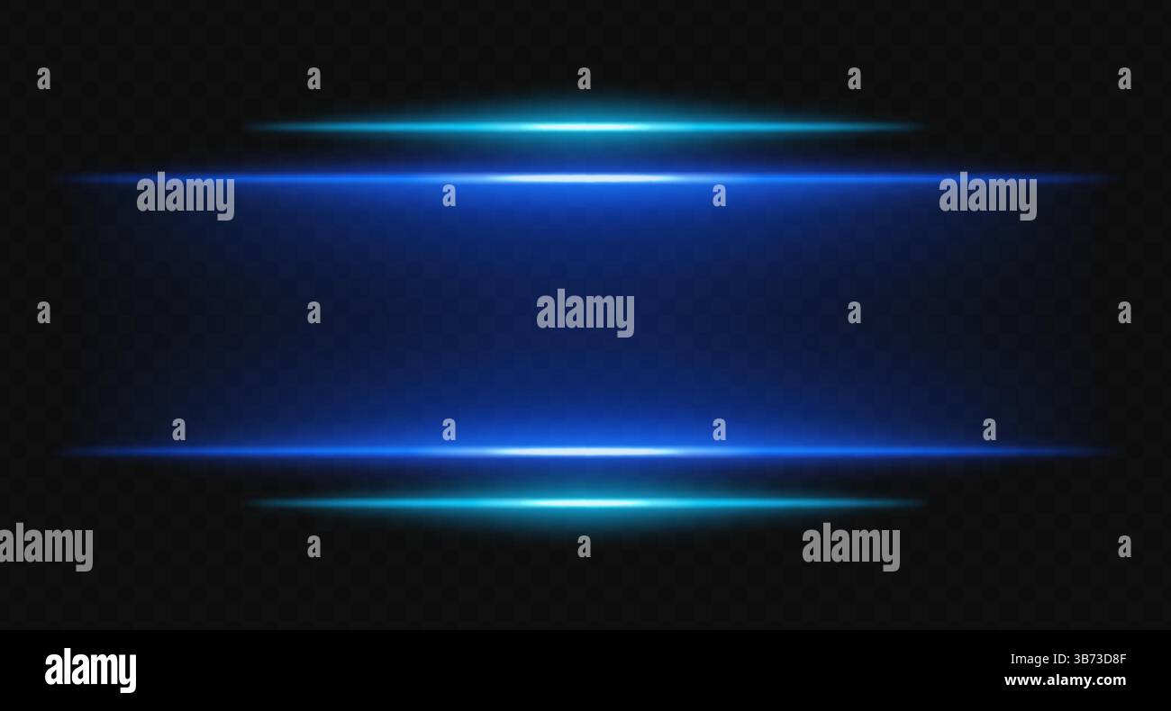 Blue glowing horizontal beams on transparent background. Bright layered ...
