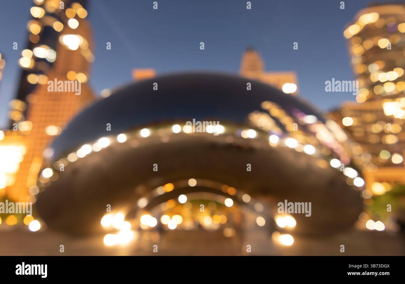 Cloud Gate defocused landmark. Millennium Park with famous sculpture ...
