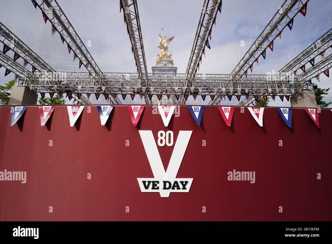 Signage and bunting on the VIP viewing area ahead of the military ...