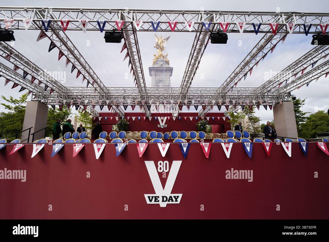 Signage and bunting on the VIP viewing area ahead of the military ...