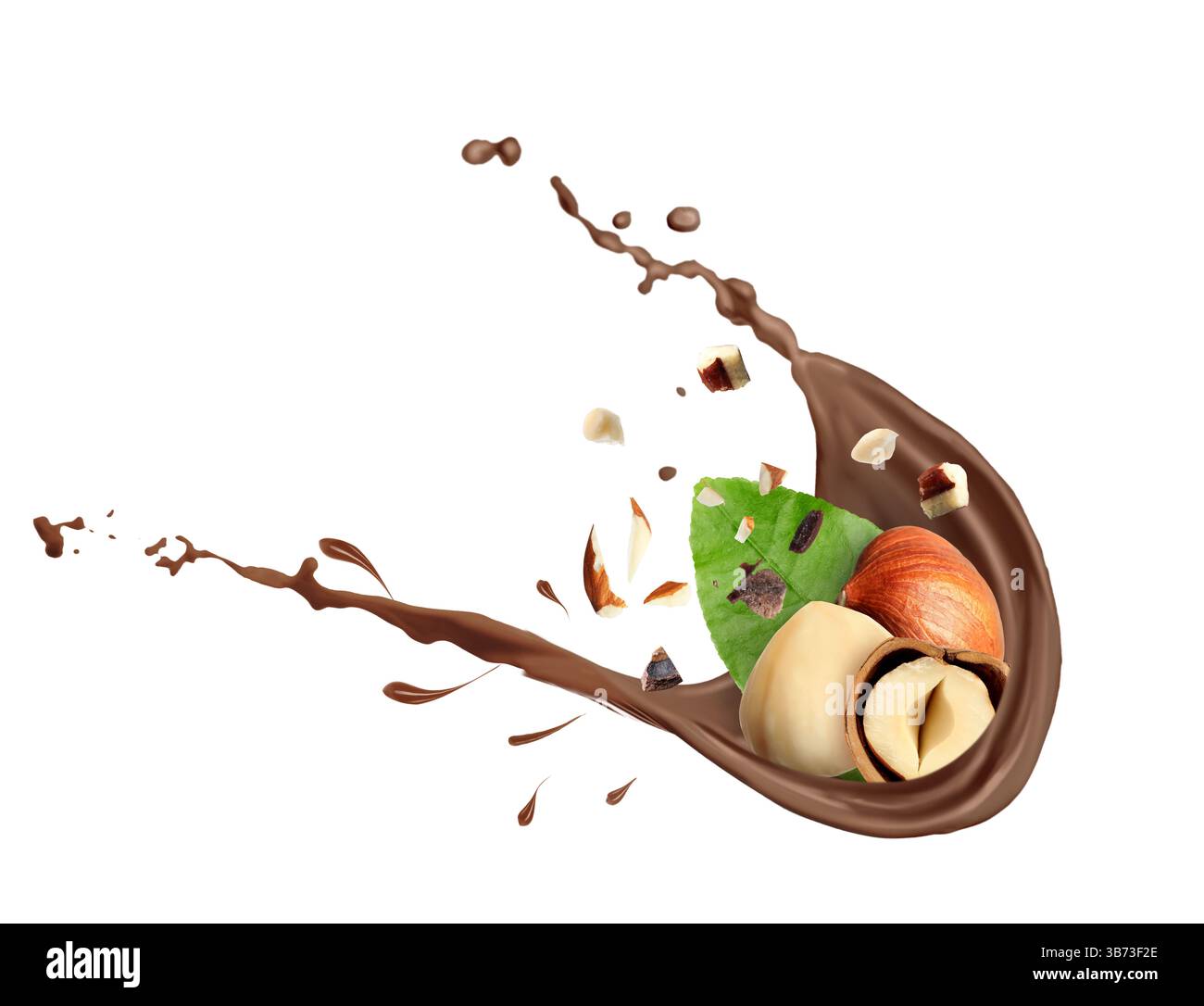 Chocolate splash with hazelnuts on white background Stock Photo - Alamy