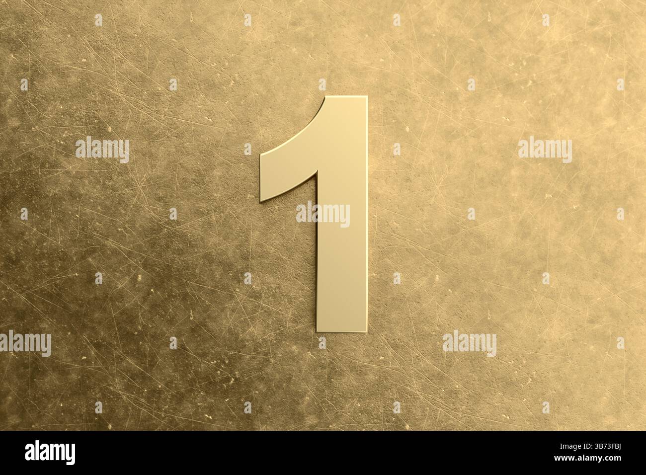 Golden number one standing on a scratched golden background ...
