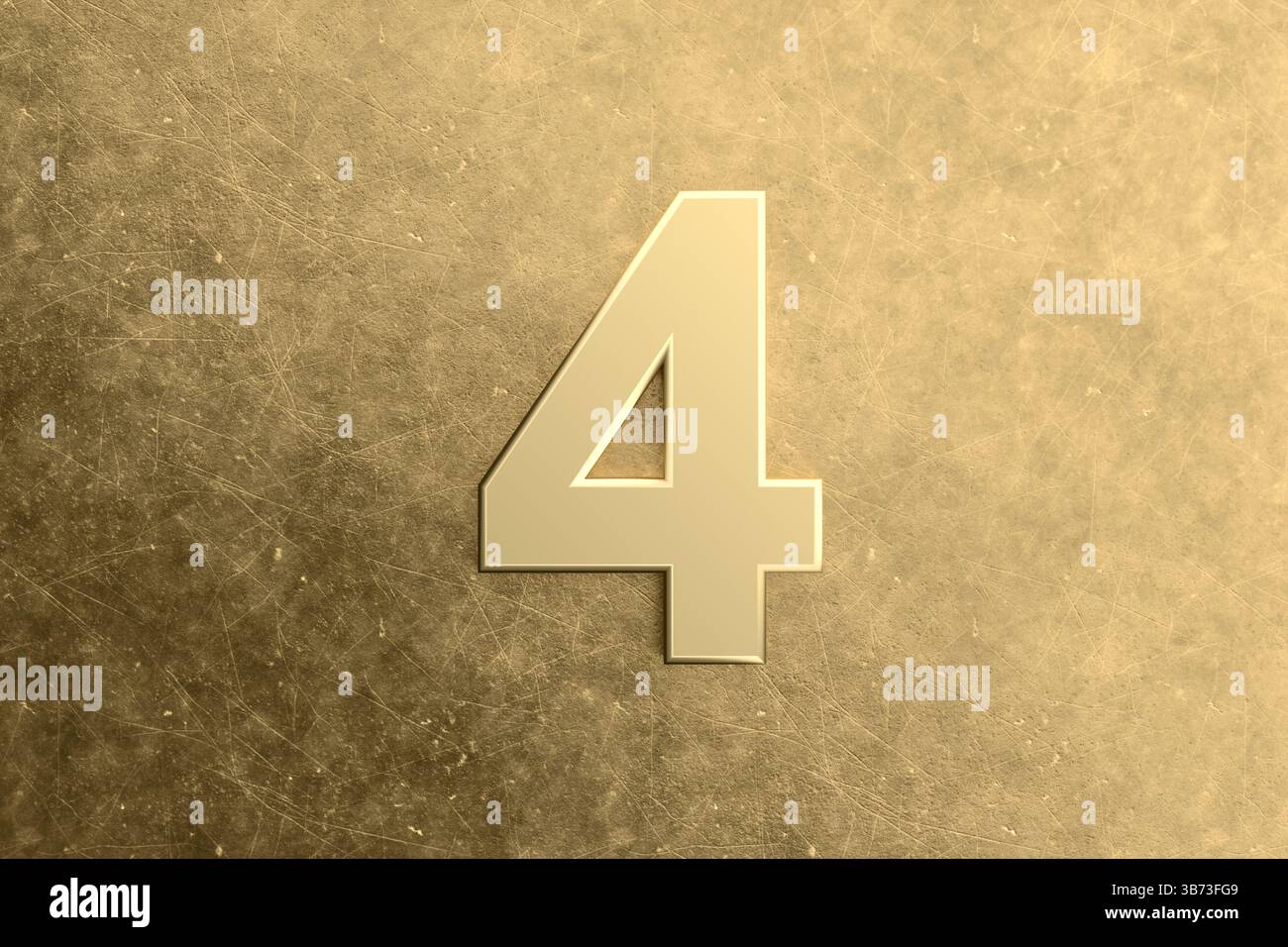 Golden number four on a textured gold background conveying concepts of ...