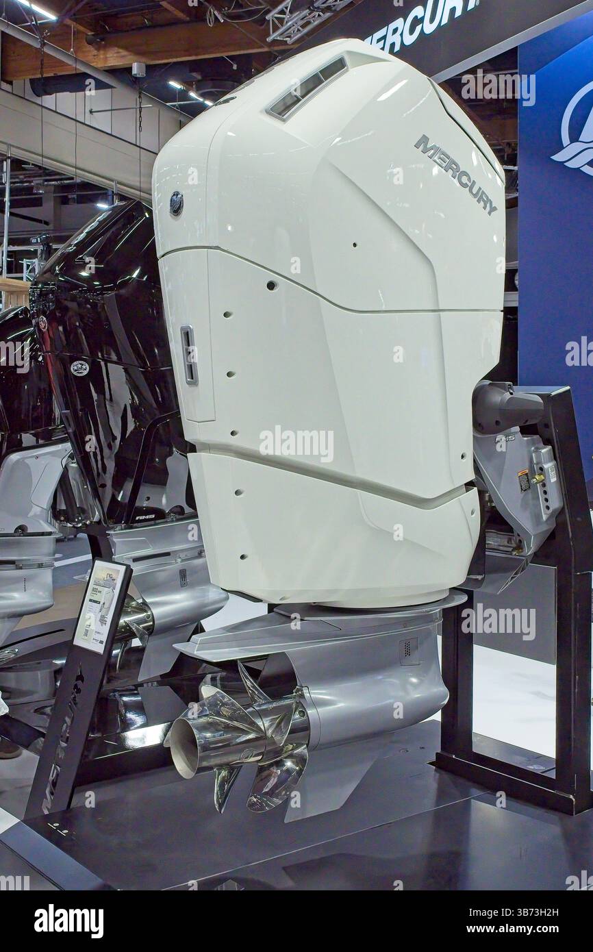 Pasila, Helsinki, Finland – February 12. 2025: Mercury 600 AMS outboard ...