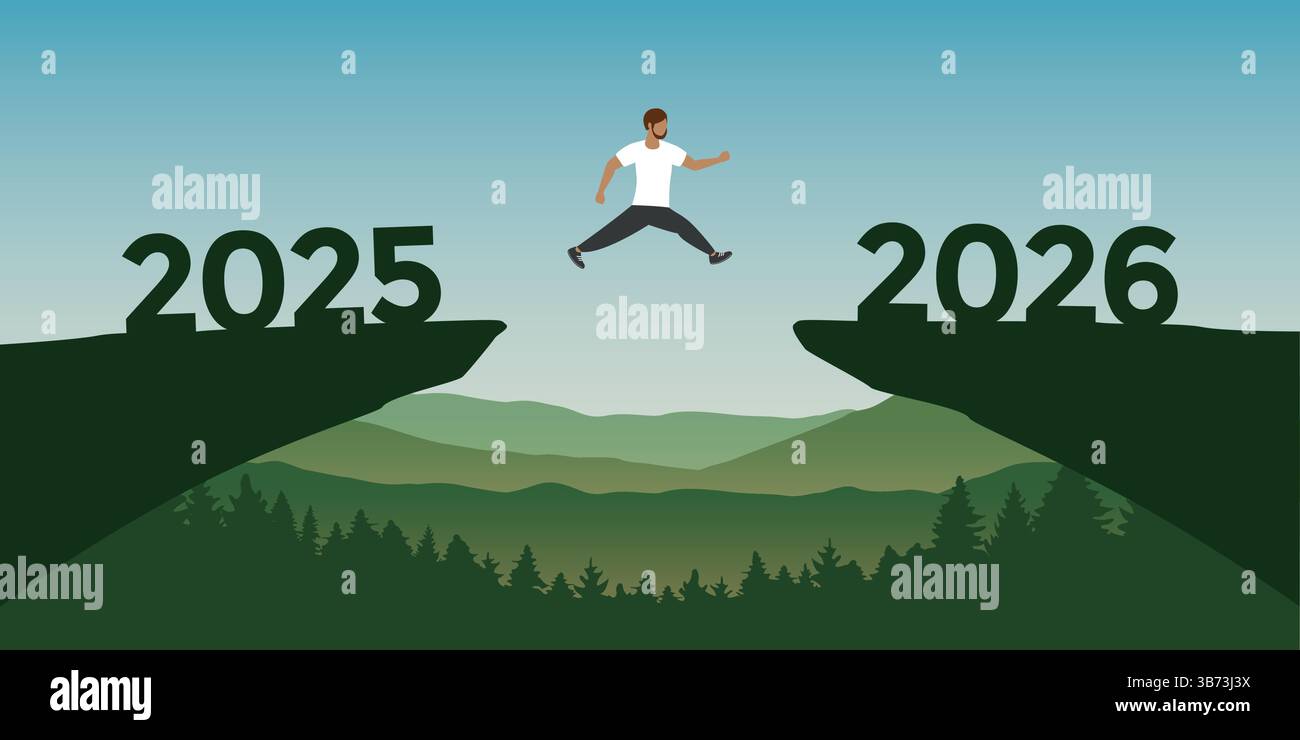 man jumping over a cliff from 2025 to 2026 vector ilustration Stock ...