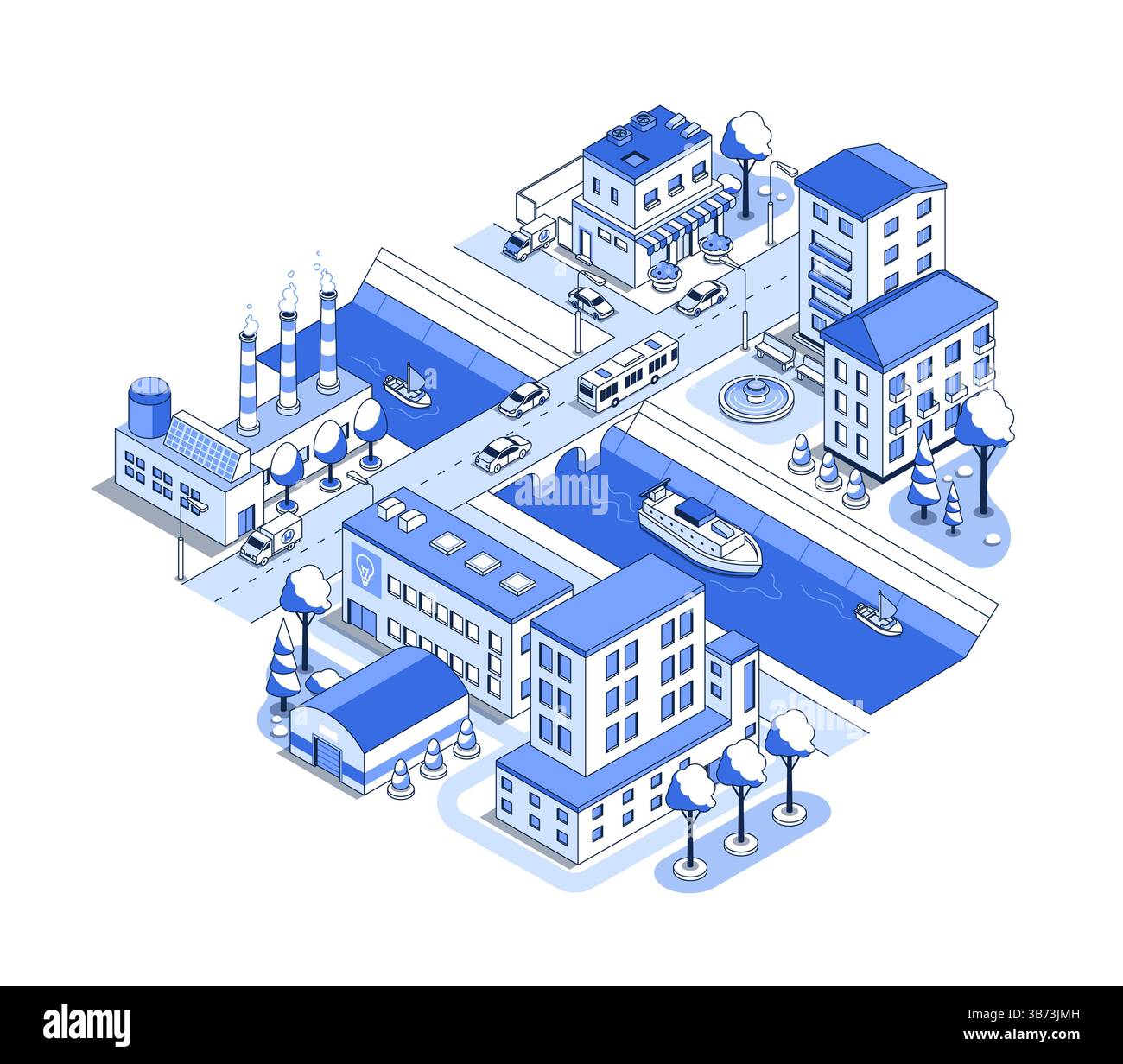Water canal in the city - vector isometric illustration Stock Vector ...
