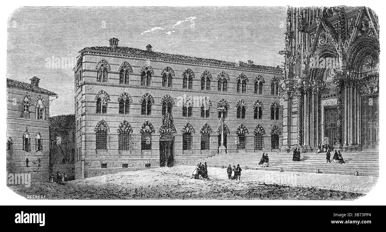 Archibishop's Palace and Gothic Entrance & Facade to Siena Cathedral on ...
