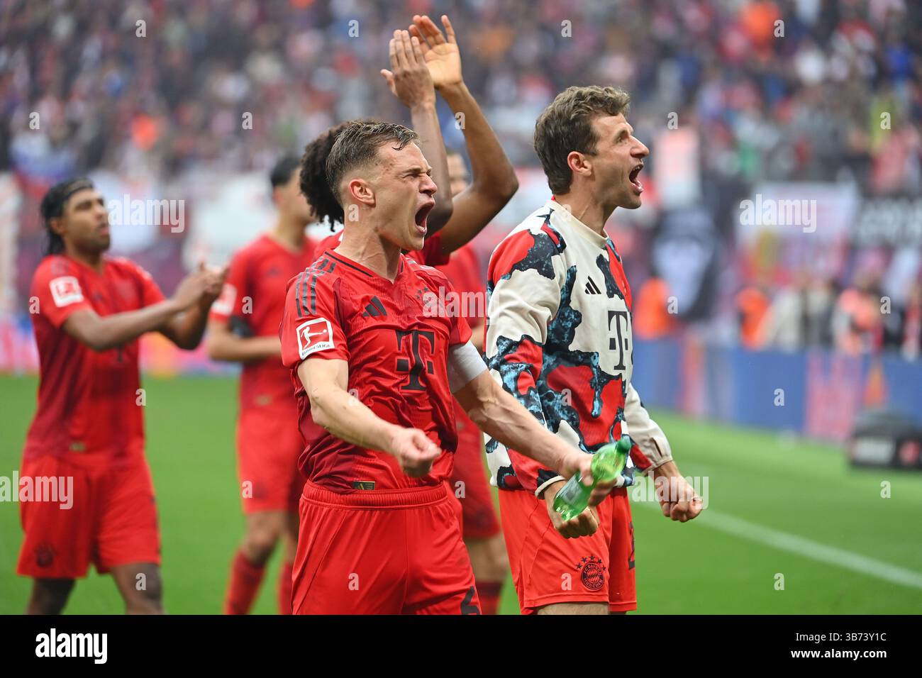 Leipzig, Deutschland. 03rd May, 2025. final jubilation Joshua KIMMICH (FC Bayern Munich), Thomas ...