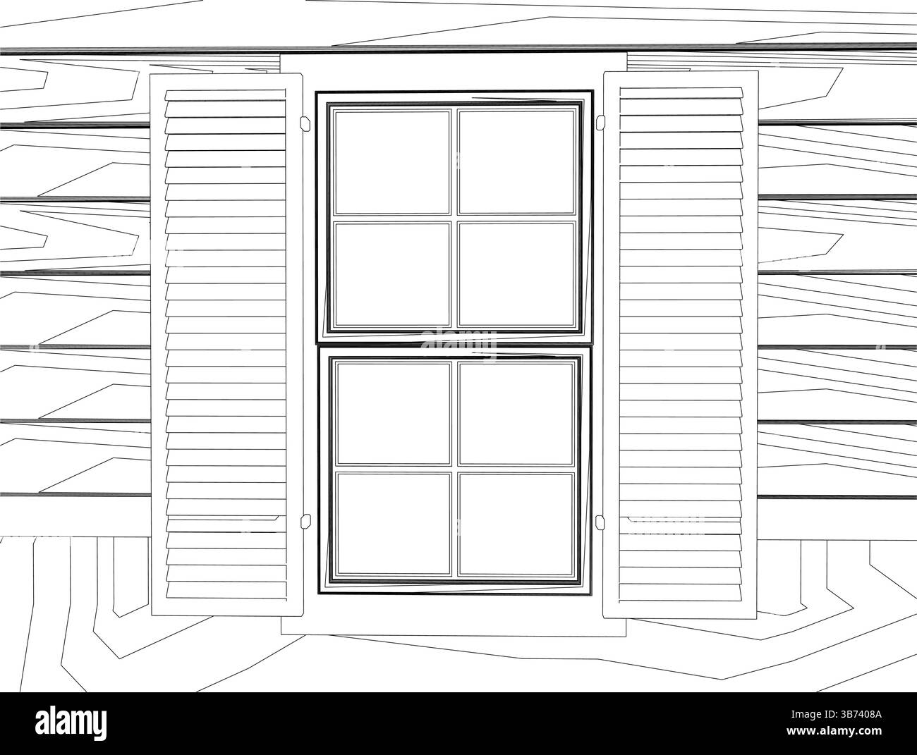 A window with a white frame and four white panes. The window is drawn in black and white Stock ...