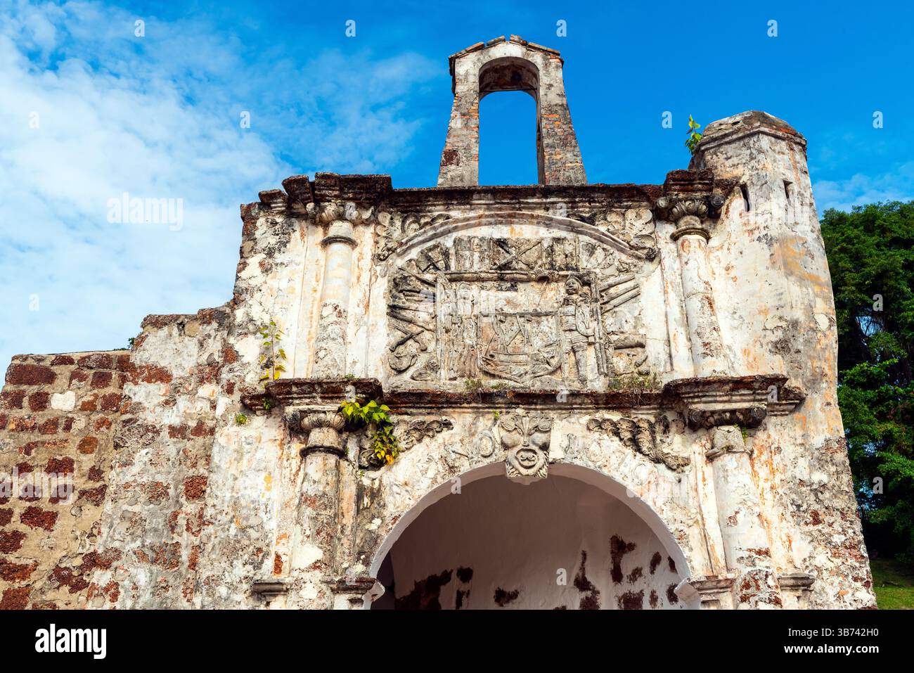 View of historic gate Famosa or the Porta De Santiago, It is a major ...