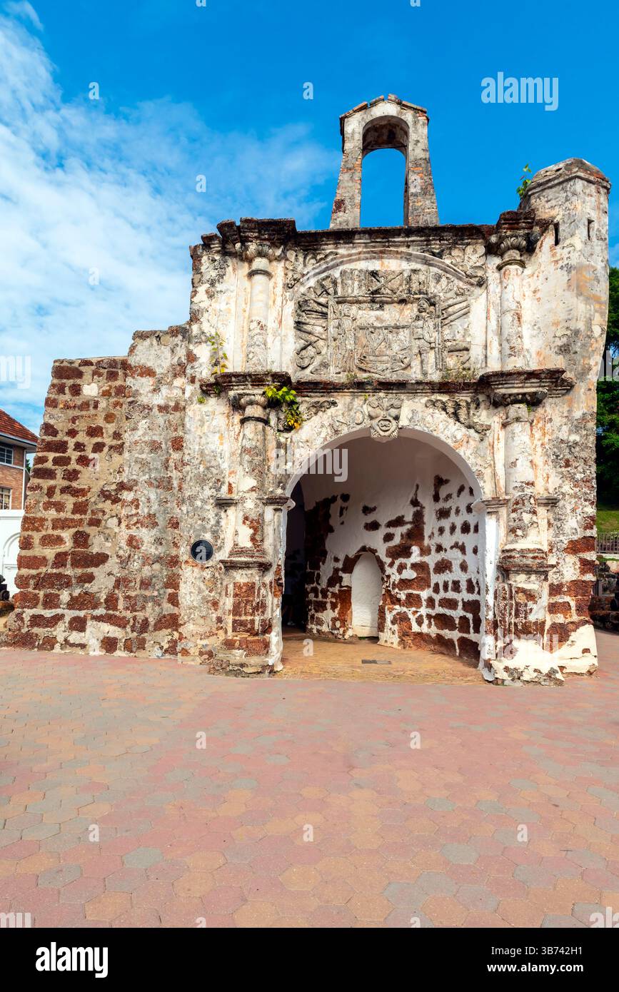 View of historic gate Famosa or the Porta De Santiago, It is a major ...