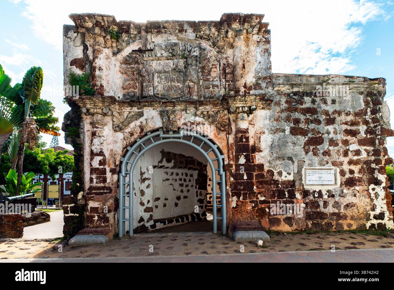 View of historic gate Famosa or the Porta De Santiago, It is a major ...