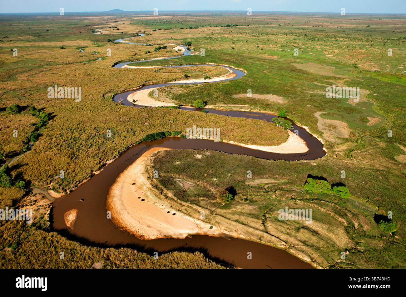 Aerial photograph of the meandering River Dungu in the Garamba National ...