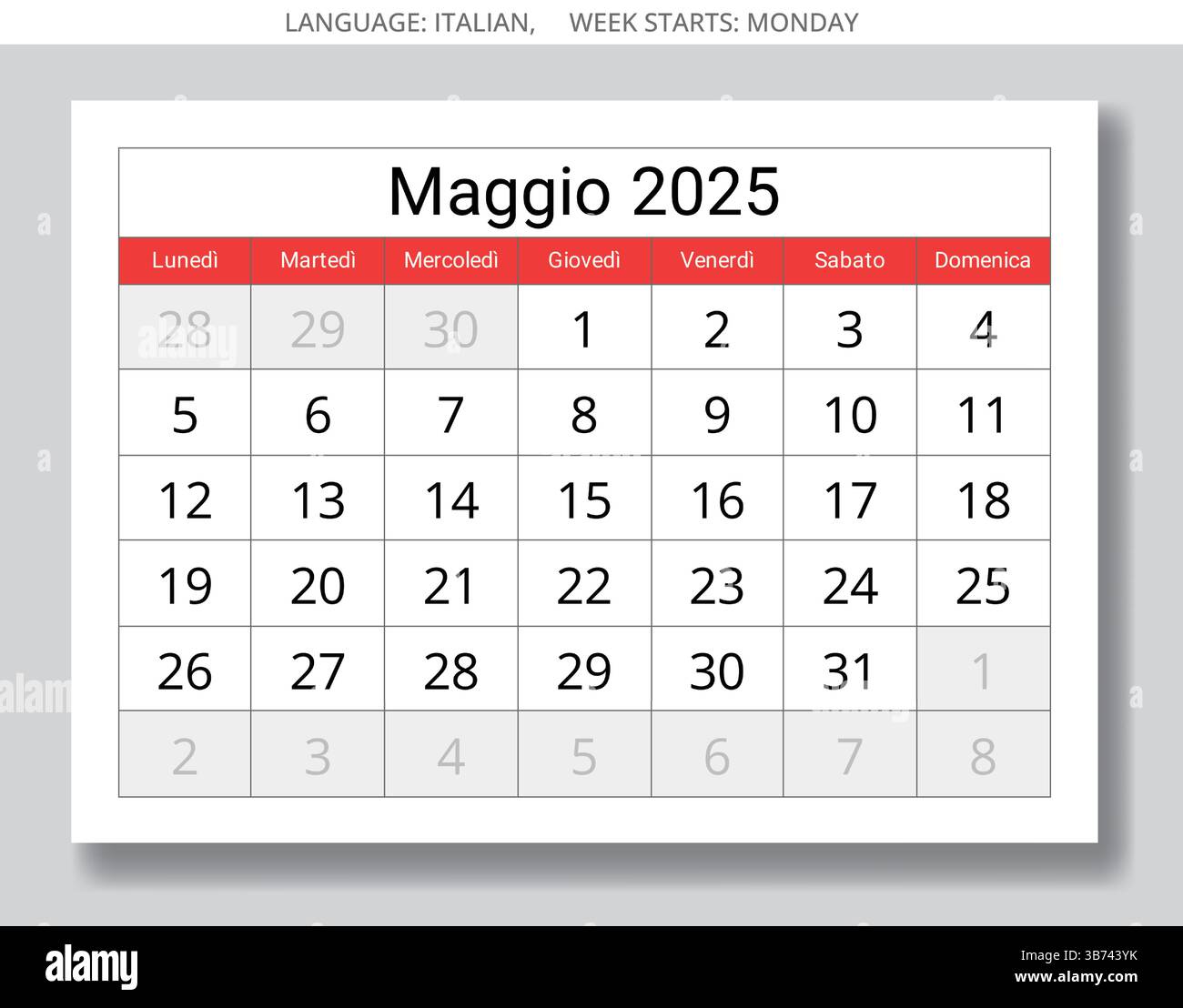 Italian calendar for may 2025 - calendario maggio. Spring month paper ...