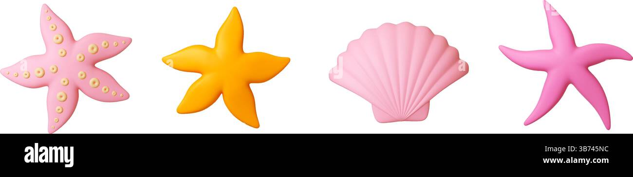 Beach and underwater 3d elements. Sea stars and shell. Isolated ...