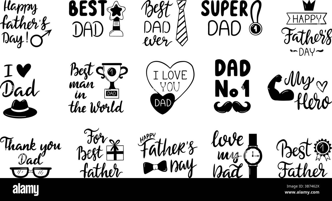 Happy fathers day lettering. Super dad, my hero, best father ...