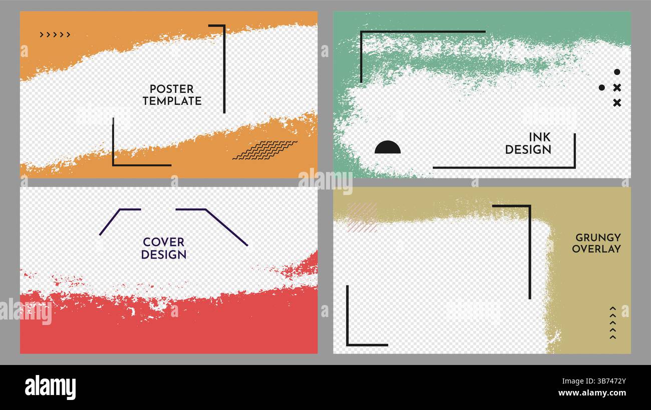 Vector illustration. Abstract color horizontal frame set. Ink brush ...