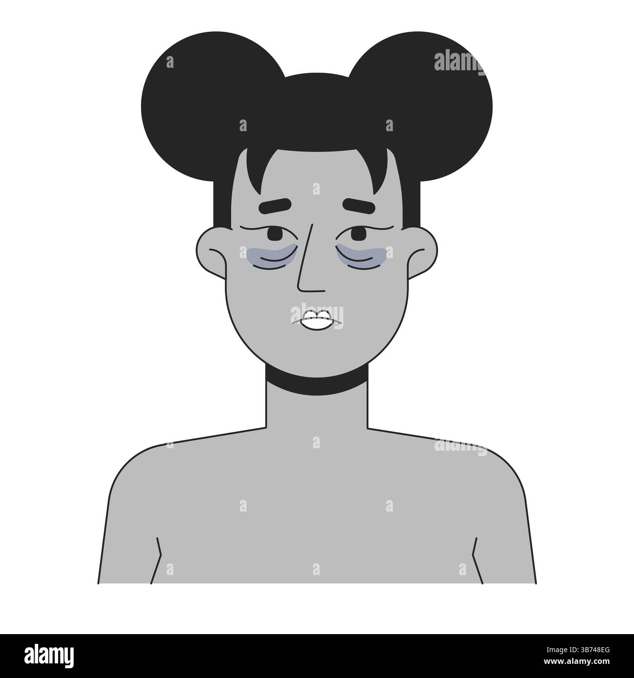Black woman fatigue face with dark circles and eye bags outline ...