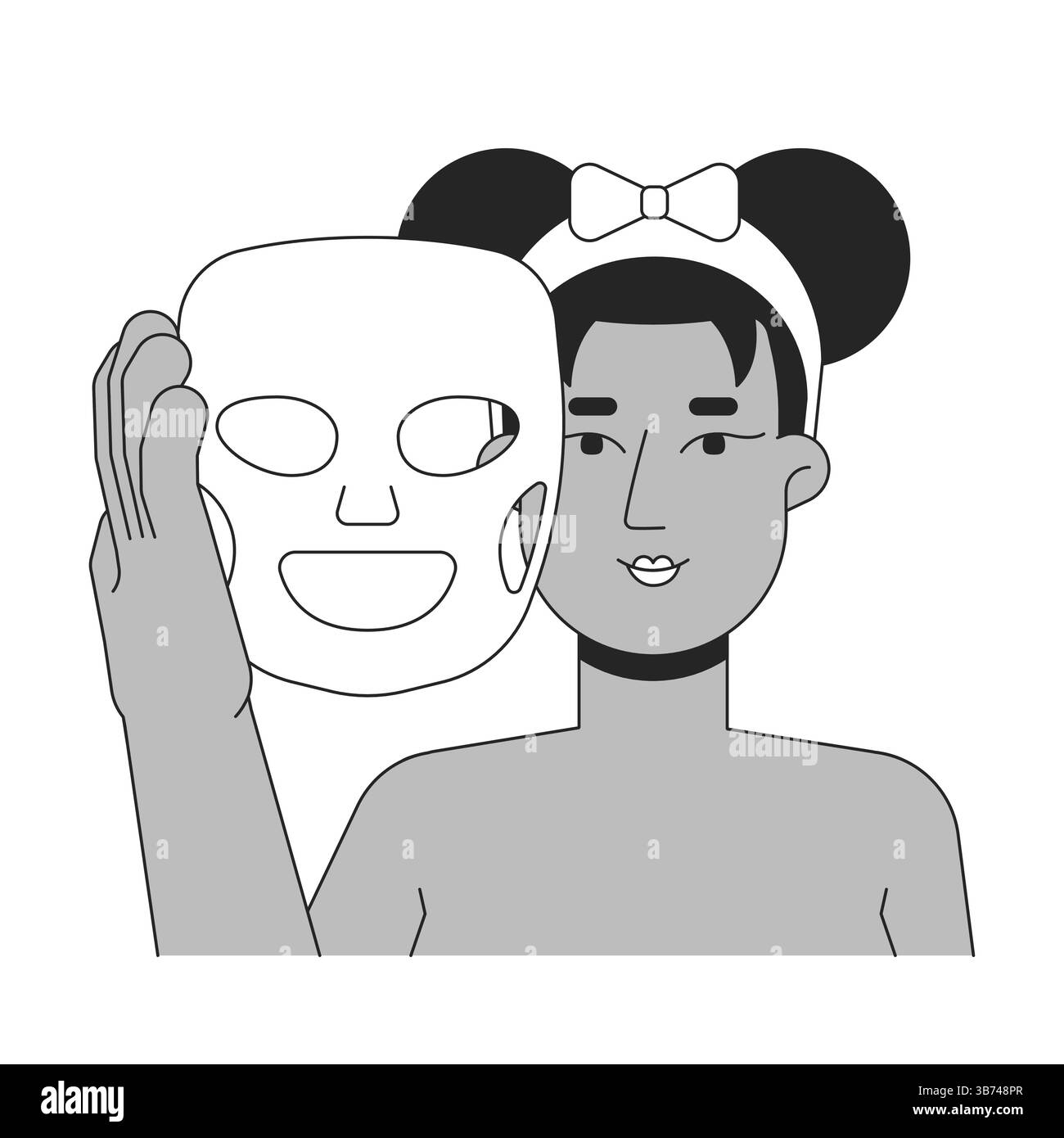 Black woman using sheet mask for skincare routine outline illustration ...