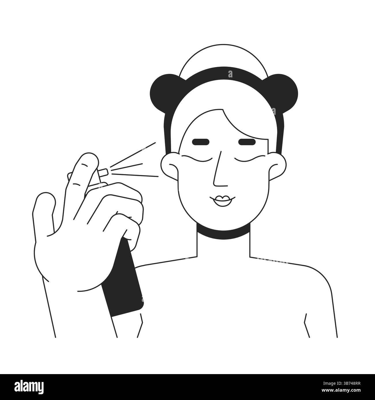 Blonde woman spraying facial mist onto face outline illustration Stock ...