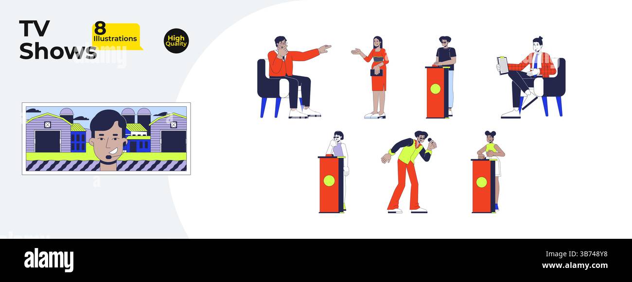 TV entertainment characters cartoon flat illustrations mega bundle ...