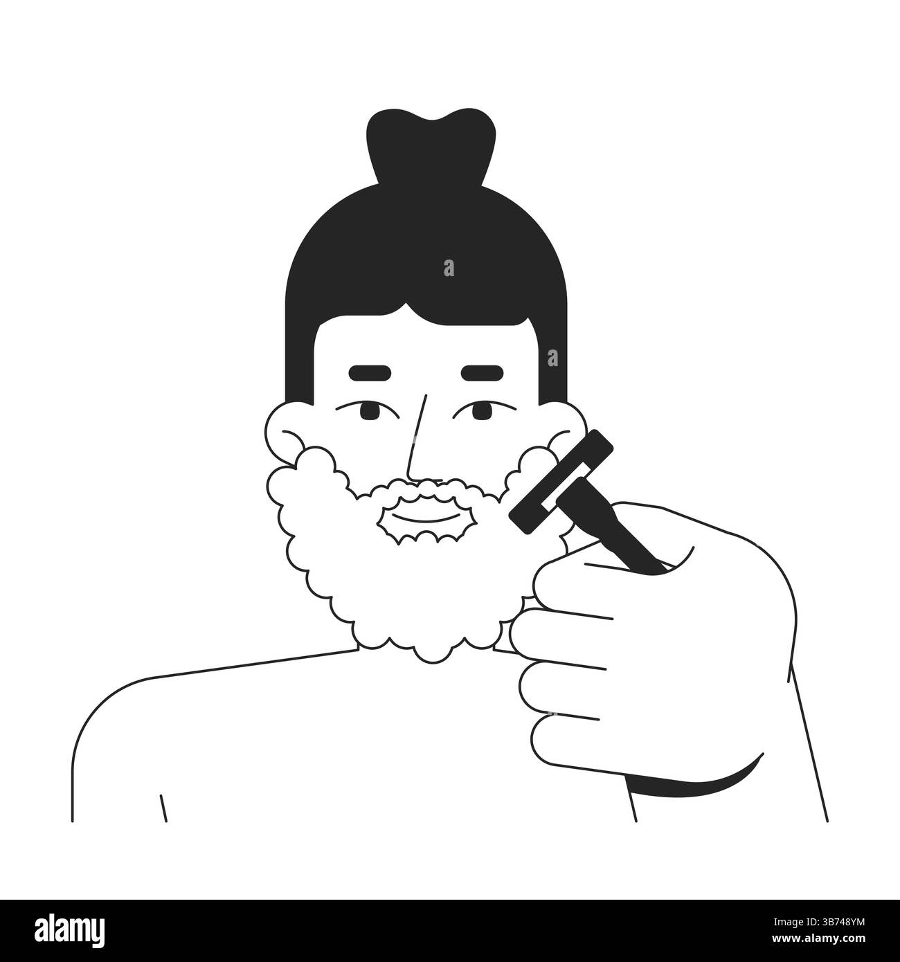 Caucasian white man applying shaving foam and using razor outline illustration Stock Vector ...