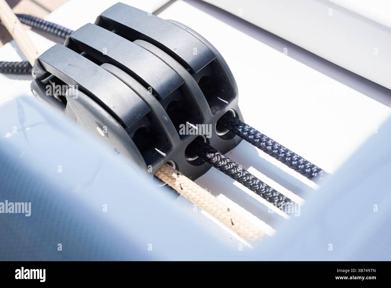 Sailing yacht ropes, stopper and winch. Sailboat equipment details ...