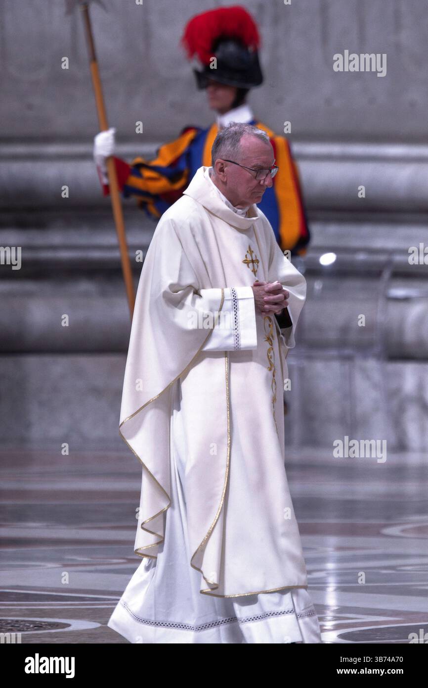 Cardinal Pietro Parolin attends mass on the ninth day of the ...