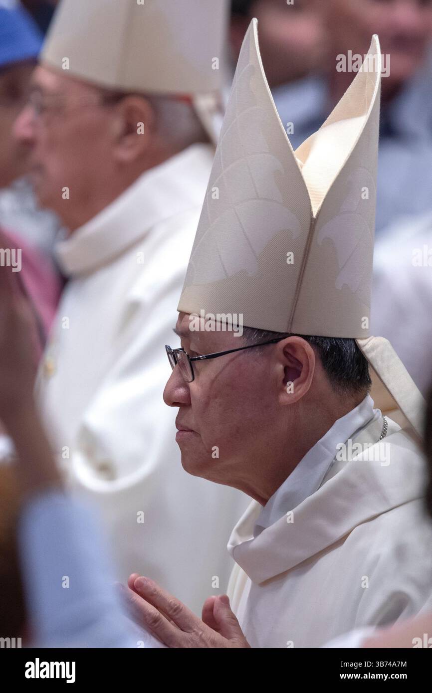Cardinal Luis antonio Tagle arrives for a mass on the ninth day of the ...