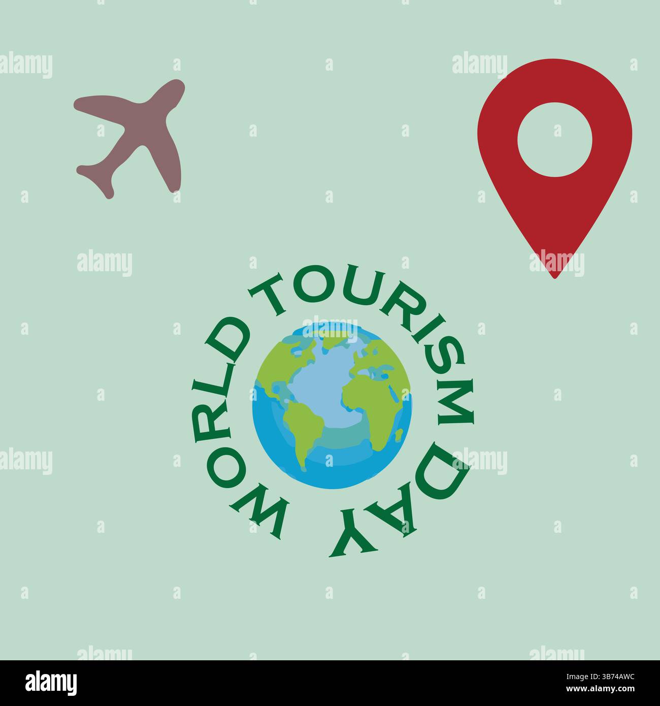 World Tourism Day Concept: Airplane, World Map & Navigation Icons on ...