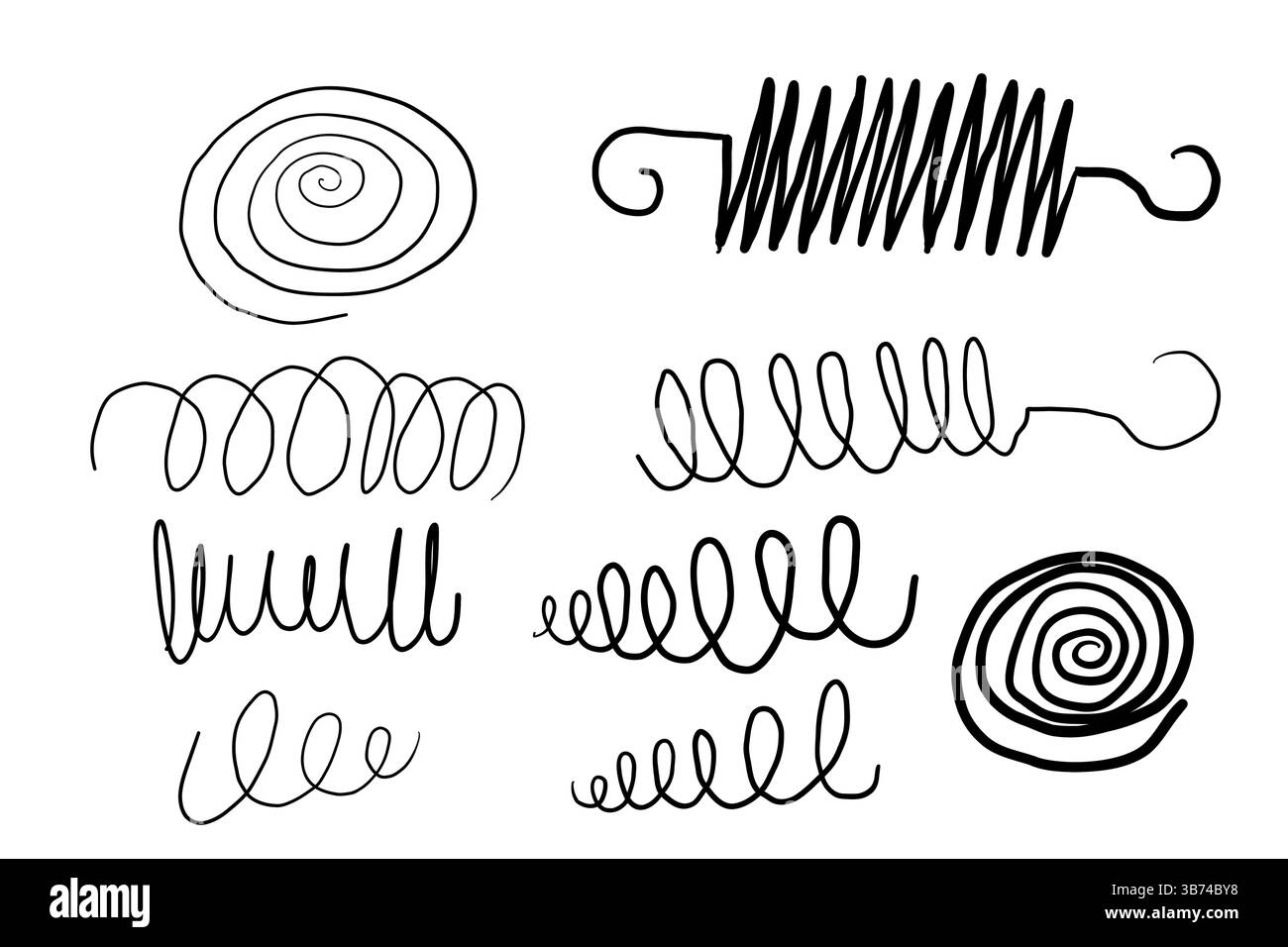Spiral metal coil wire doodle hand drawn bounce steel curve line spring ...