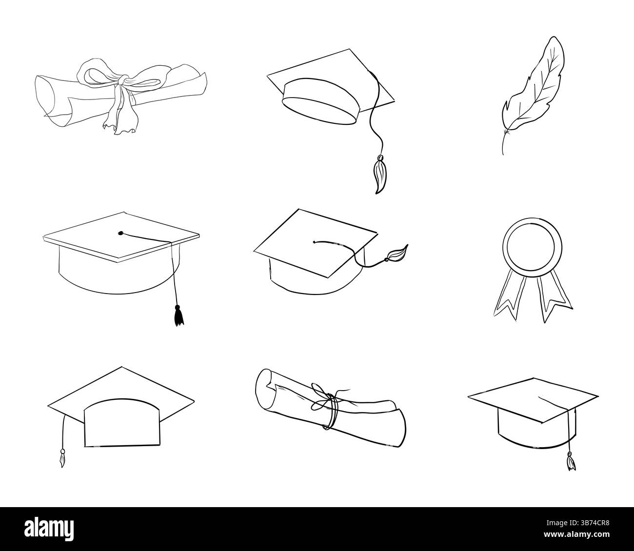 Graduation hat doodle line. University Cap of graduate and certificate ...