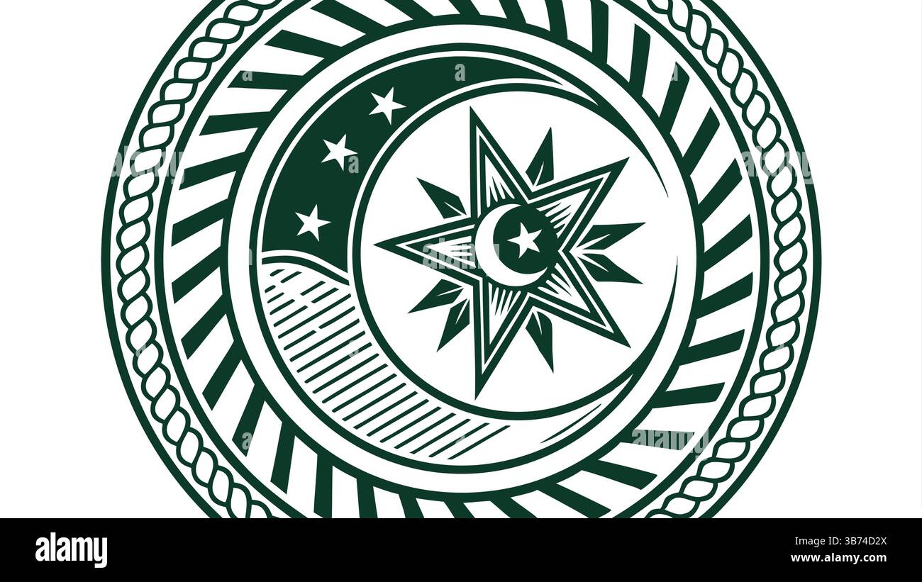 Islamic Crescent and Star Emblem Design, Muslim Symbol with Stars and ...