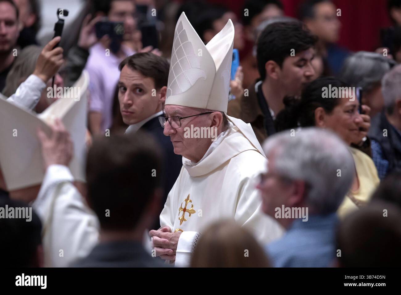 Cardinal Pietro Parolin arrives for a mass on the ninth day of the ...