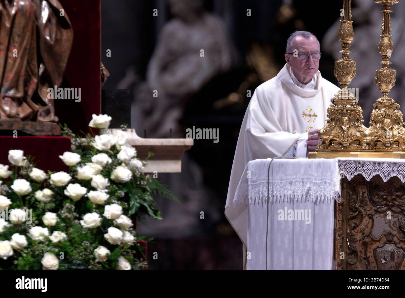 Cardinal Pietro Parolin attends a mass on the ninth day of the ...