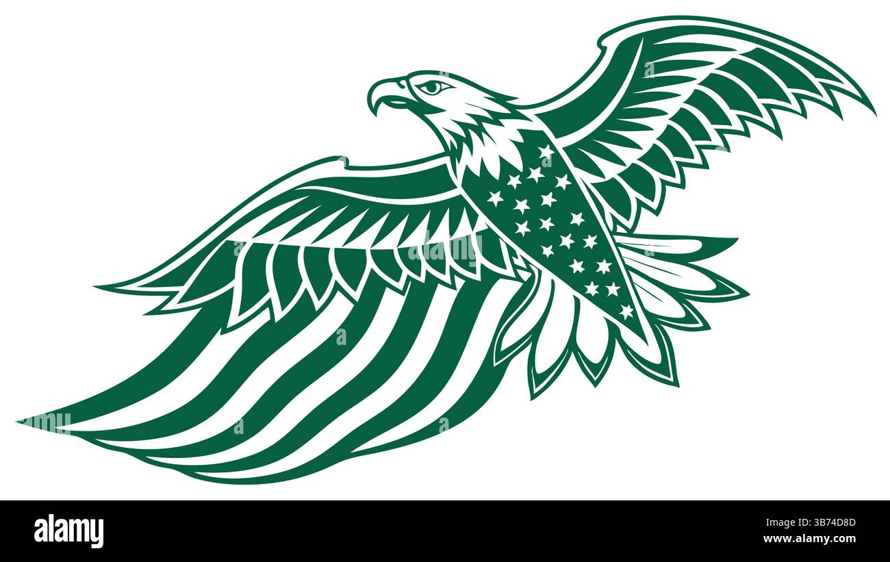 Soaring Eagle with American Flag Wing Design, Patriotic Eagle in Flight ...