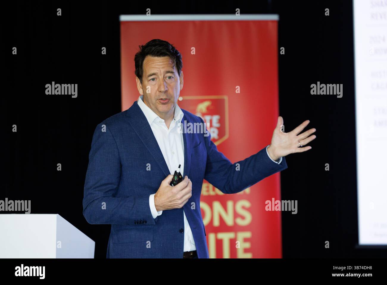 Lembeke, Belgium. 05th May, 2025. Lotus Bakeries CEO Jan Boone pictured ...