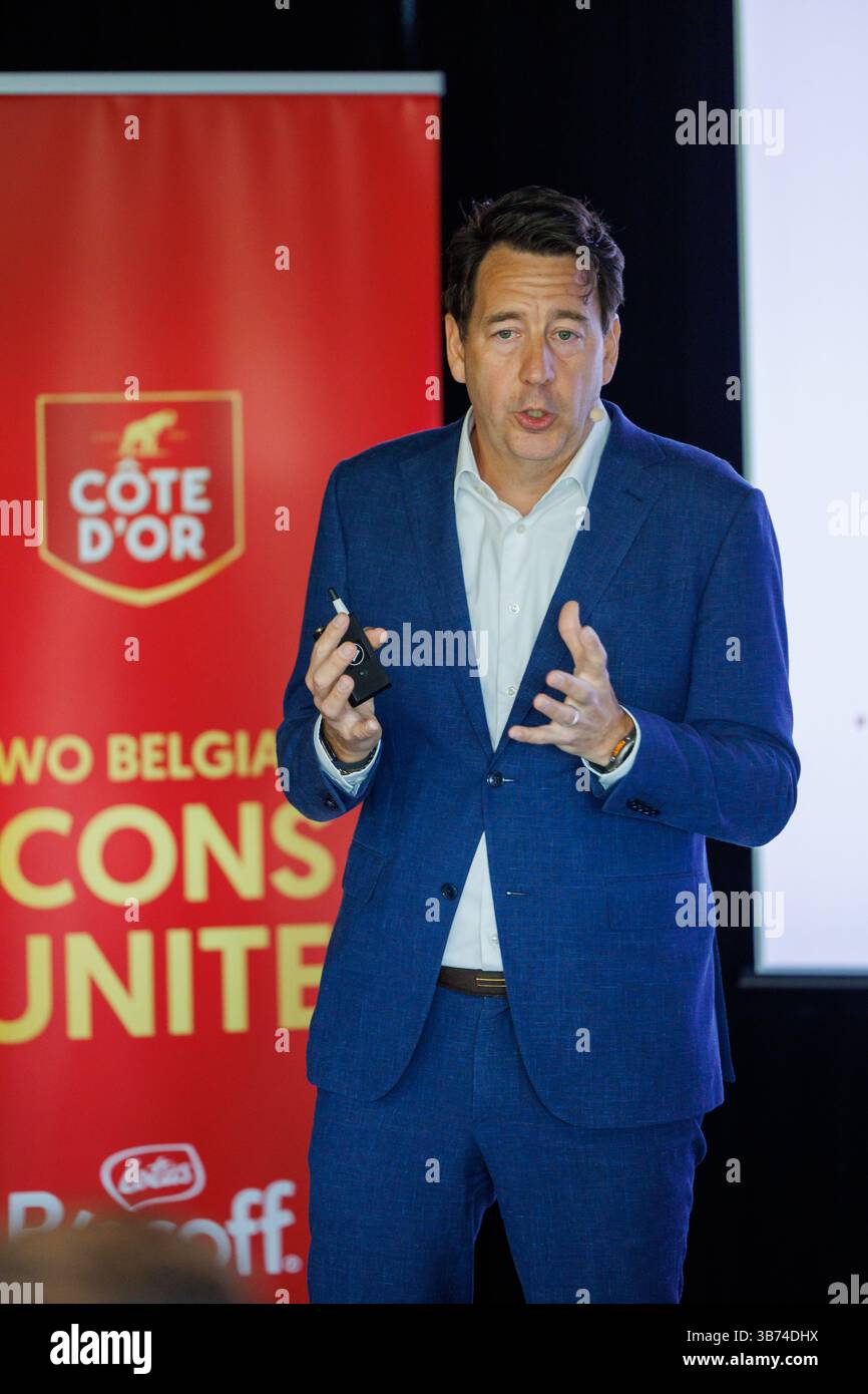 Lembeke, Belgium. 05th May, 2025. Lotus Bakeries CEO Jan Boone pictured ...