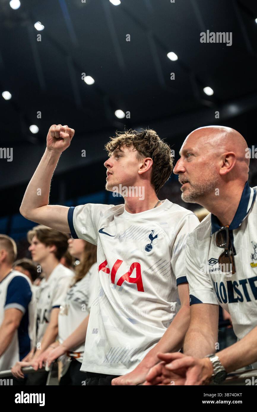 London, England. 01st, May 2025. Spurs fans seen on the stands at the ...