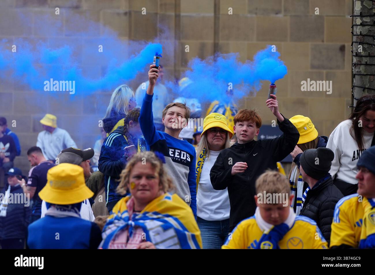 Leeds United fans gather in the city centre before the Sky Bet ...