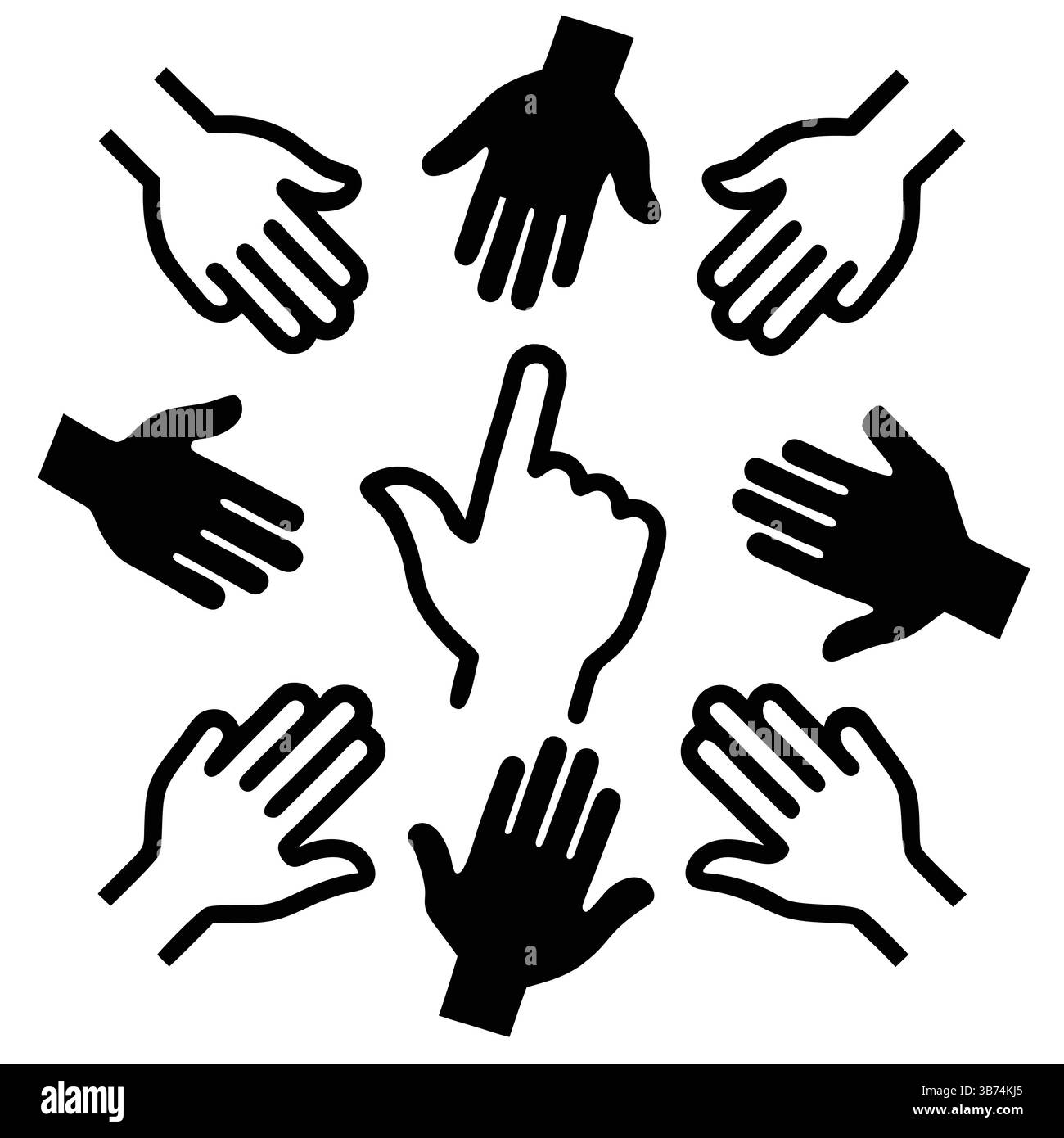 Diverse Hands Reaching Towards a Central Pointing Finger Stock Vector ...