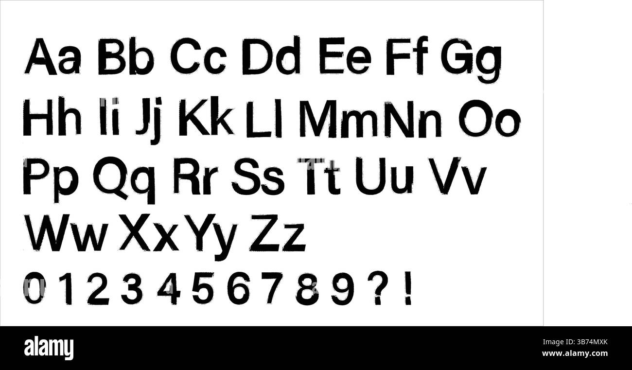 Black grungy alphabet and numbers, rough grungy style font for digital ...