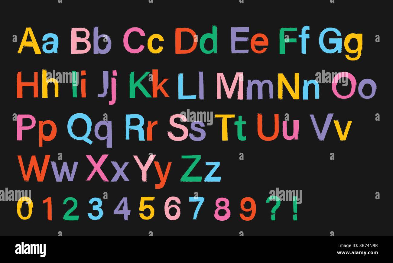 Colorful Hand-Drawn Grungy Alphabet and Numbers Set – Artistic Rough ...