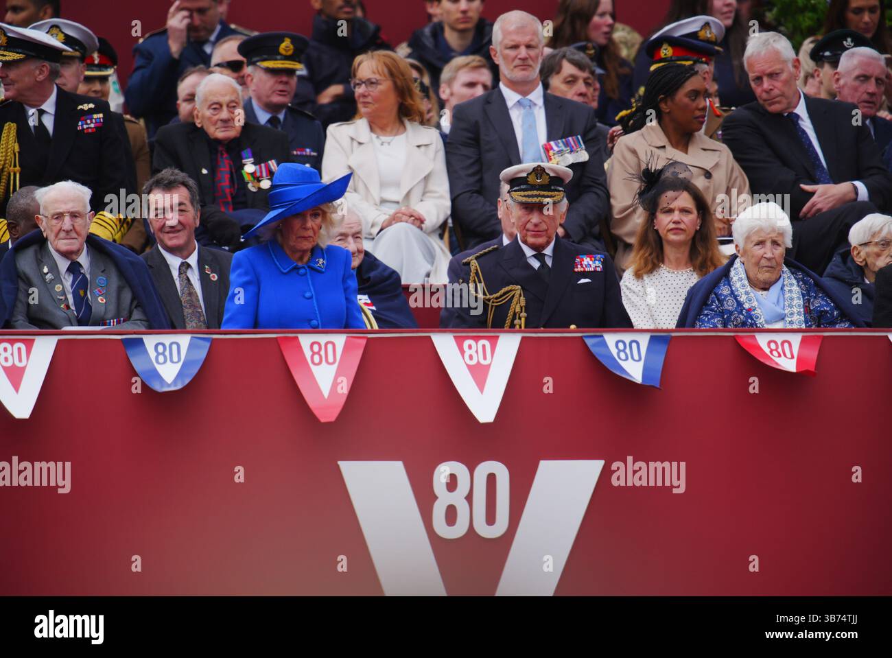 Second World War Veteran Jack Mortimer, Queen Camilla, King Charles III, veteran Joy Trew ...