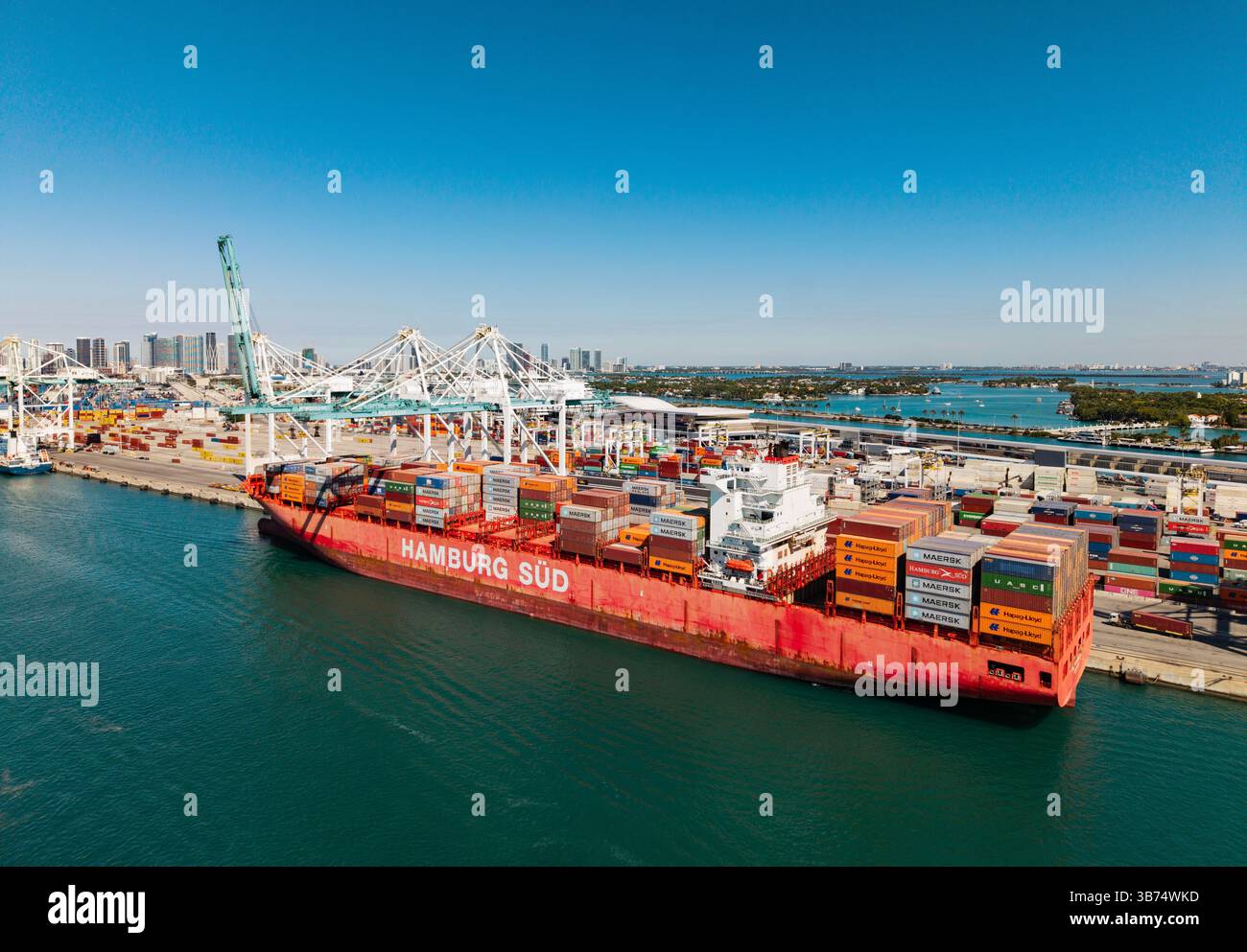 Miami, Florida, USA - March 20, 2025: Freight container on cargo vessel ...